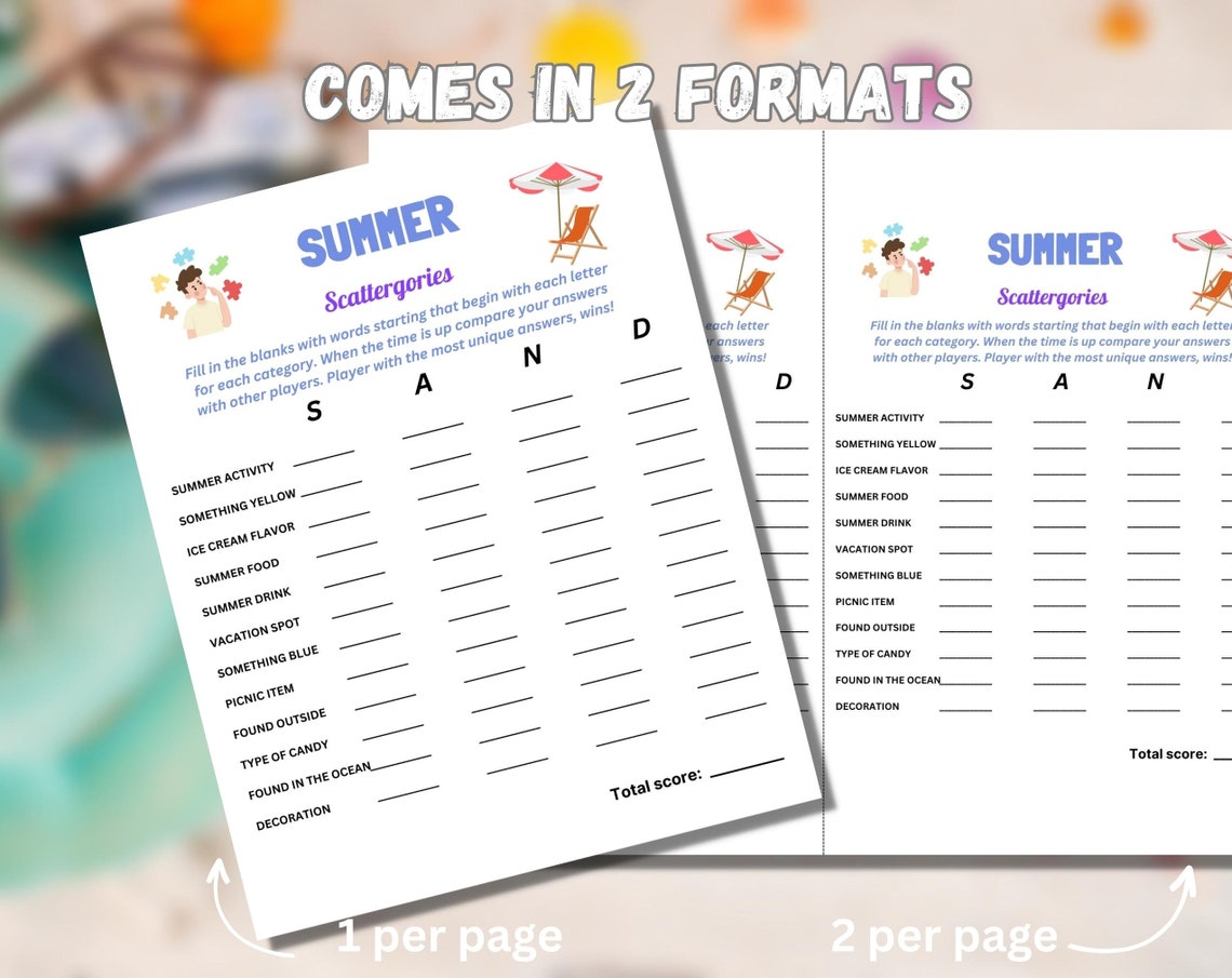 Printable Summer Scattergories Game Summer Activity for Kids and Adults ...