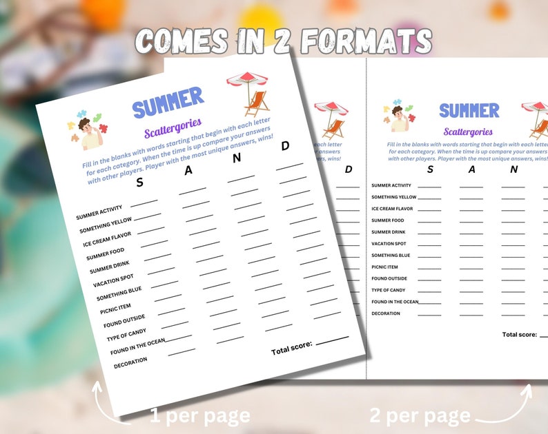 Printable Summer Scattergories Game Summer Activity for Kids and Adults ...