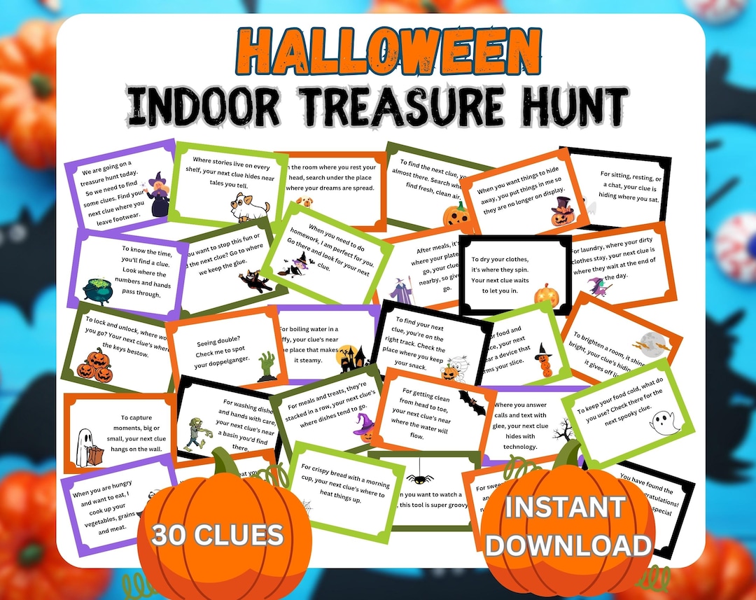 Printable Halloween Indoor Treasure Hunt for Kids | Halloween Activity ...