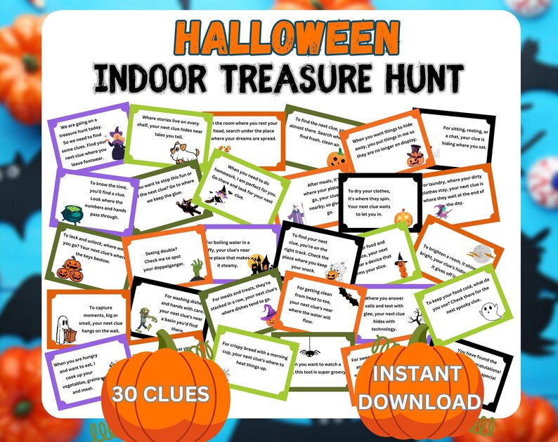 Printable Halloween Indoor Treasure Hunt for Kids | Halloween Activity ...
