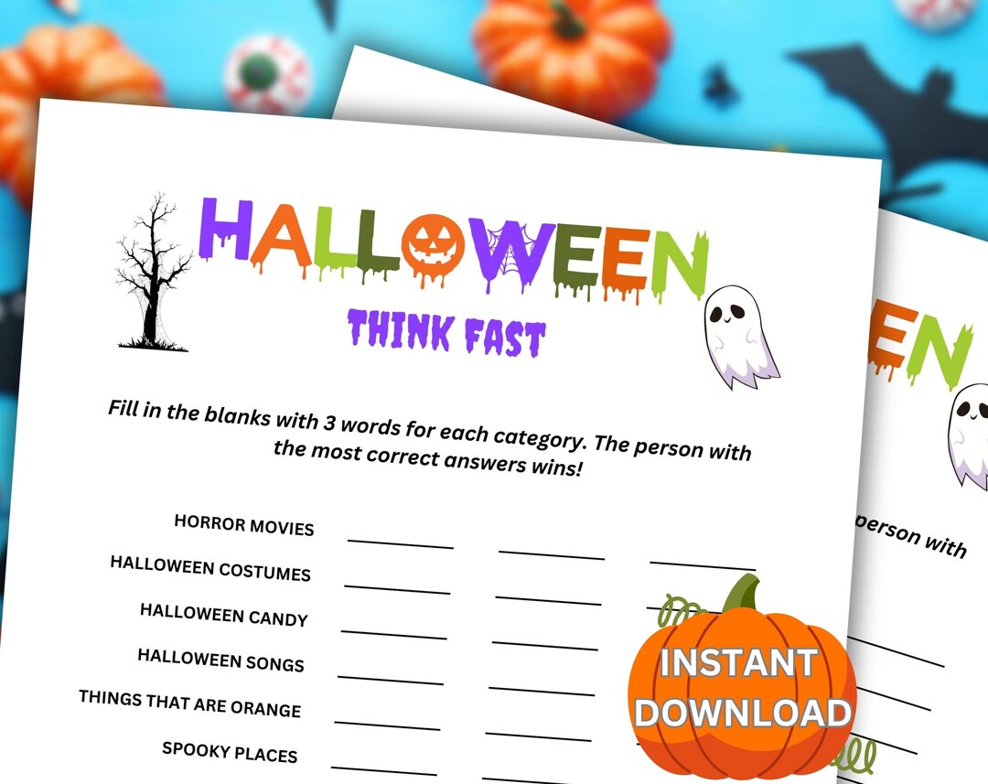 Printable Halloween Think Fast Game for Kids | Halloween Party Game ...