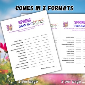 Printable Spring Think Fast Game for Kids | Spring Party Game ...