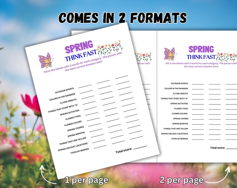 Printable Spring Think Fast Game for Kids Spring Party Game Children ...