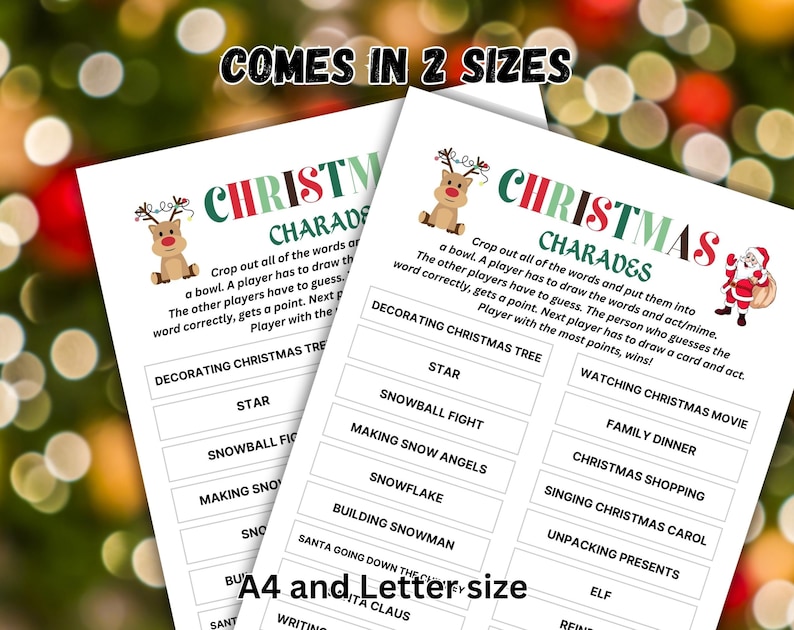 Printable Christmas Charades Game Christmas Activity for Kids and ...
