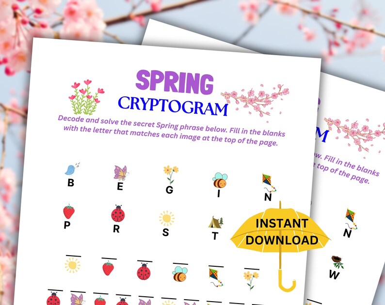 Printable Spring Cryptogram Spring Activity for Kids and Adults Party ...