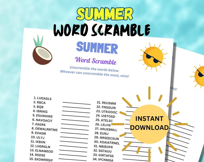 Summer Word Scramble Printable Game for Kids and Adults W/ Answers, 15 ...