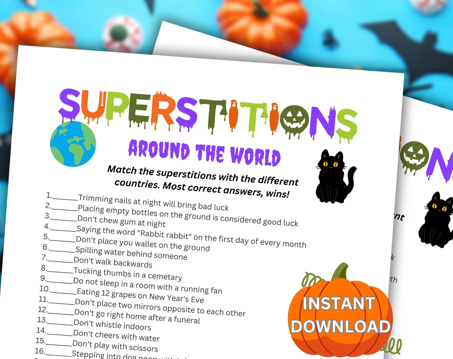 Halloween Around the World Superstitions Game | Printable Party ...