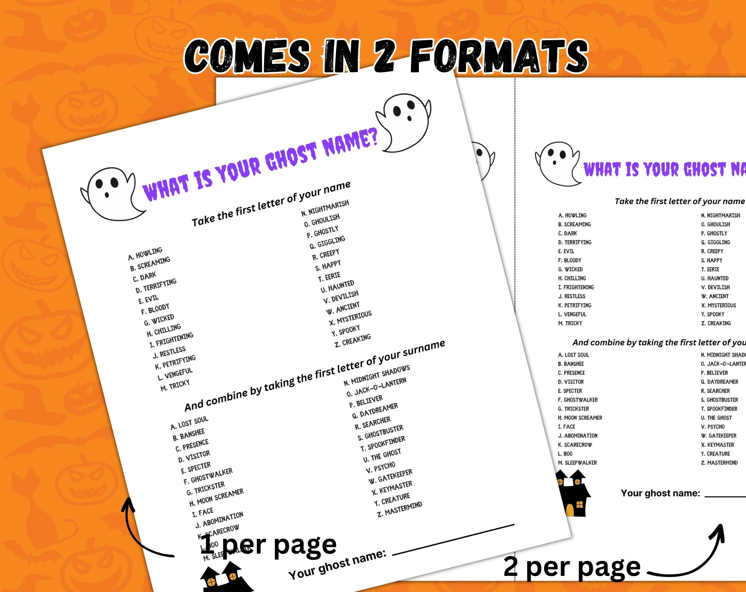 Printable What is Your Ghost Name? | Halloween Activity for Kids and ...