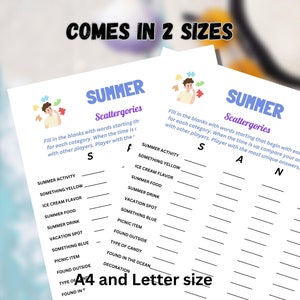 Printable Summer Scattergories Game Summer Activity for Kids and Adults ...