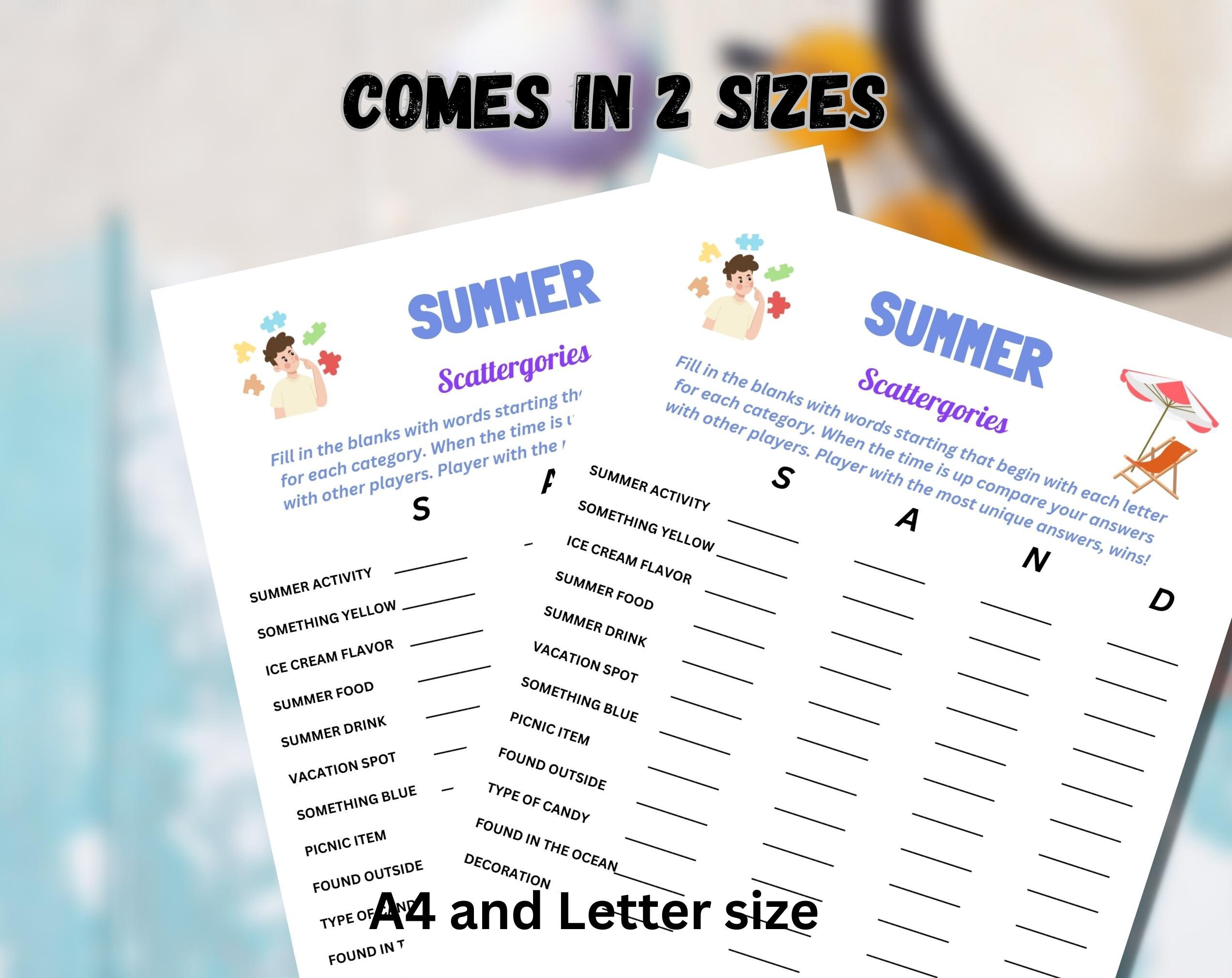 Printable Summer Scattergories Game Summer Activity for Kids and Adults ...