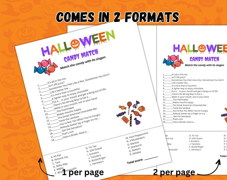 Printable Halloween Candy Match Game | Halloween Activity for Kids and ...