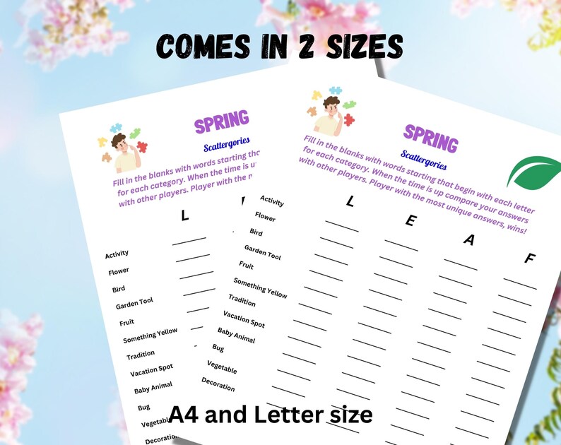 Printable Spring Scattergories Game Spring Activity for Kids - Etsy