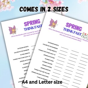 Printable Spring Think Fast Game for Kids | Spring Party Game ...