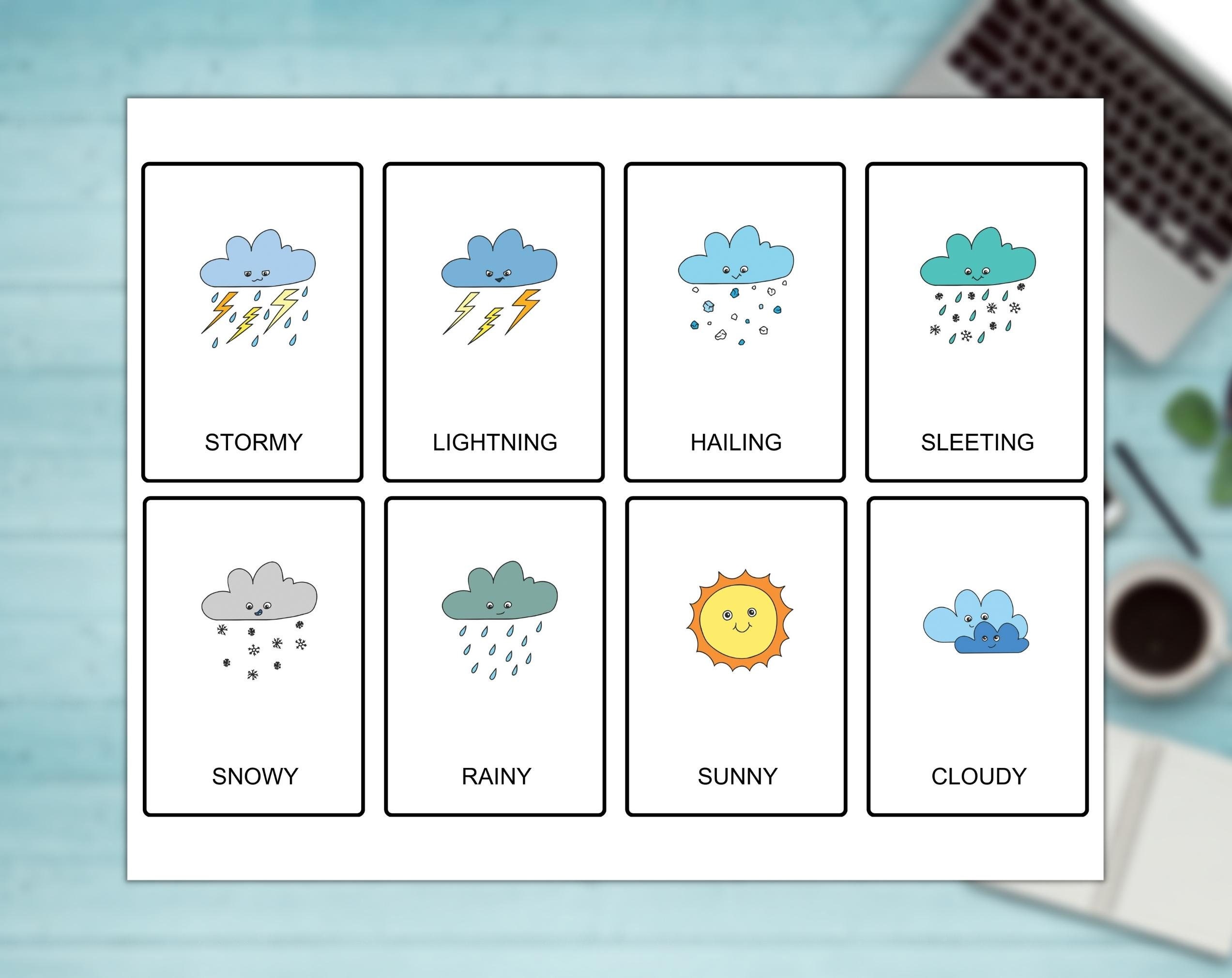 Printable Weather Flash Cards Montessori Cards 20 Nomenclature Flash ...