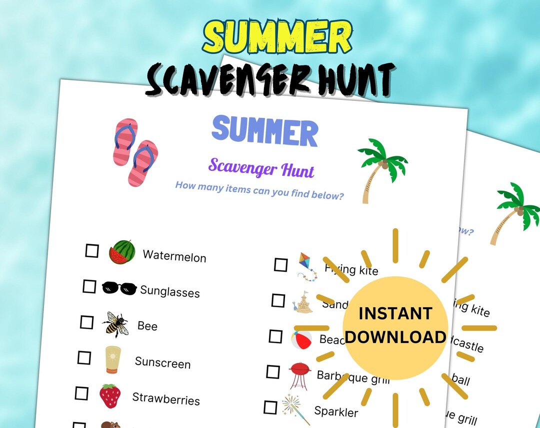 Printable Summer Scavenger Hunt for Kids | Summer Party Game | Children ...