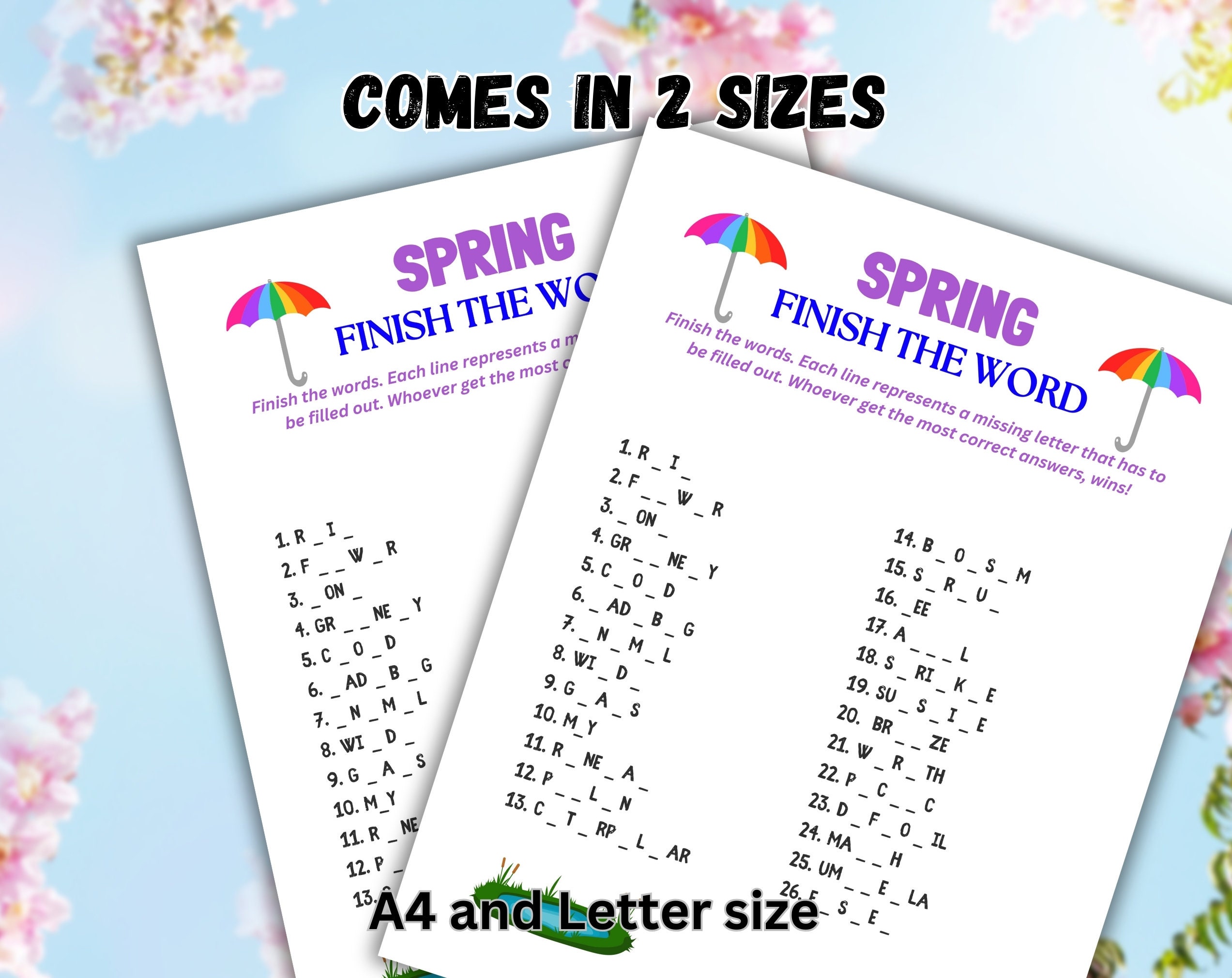 Printable Spring Finish the Word | Spring Activity for Kids and Adults ...