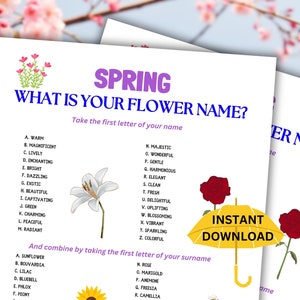 Printable What is Your Flower Name? | Spring Activity for Kids and ...