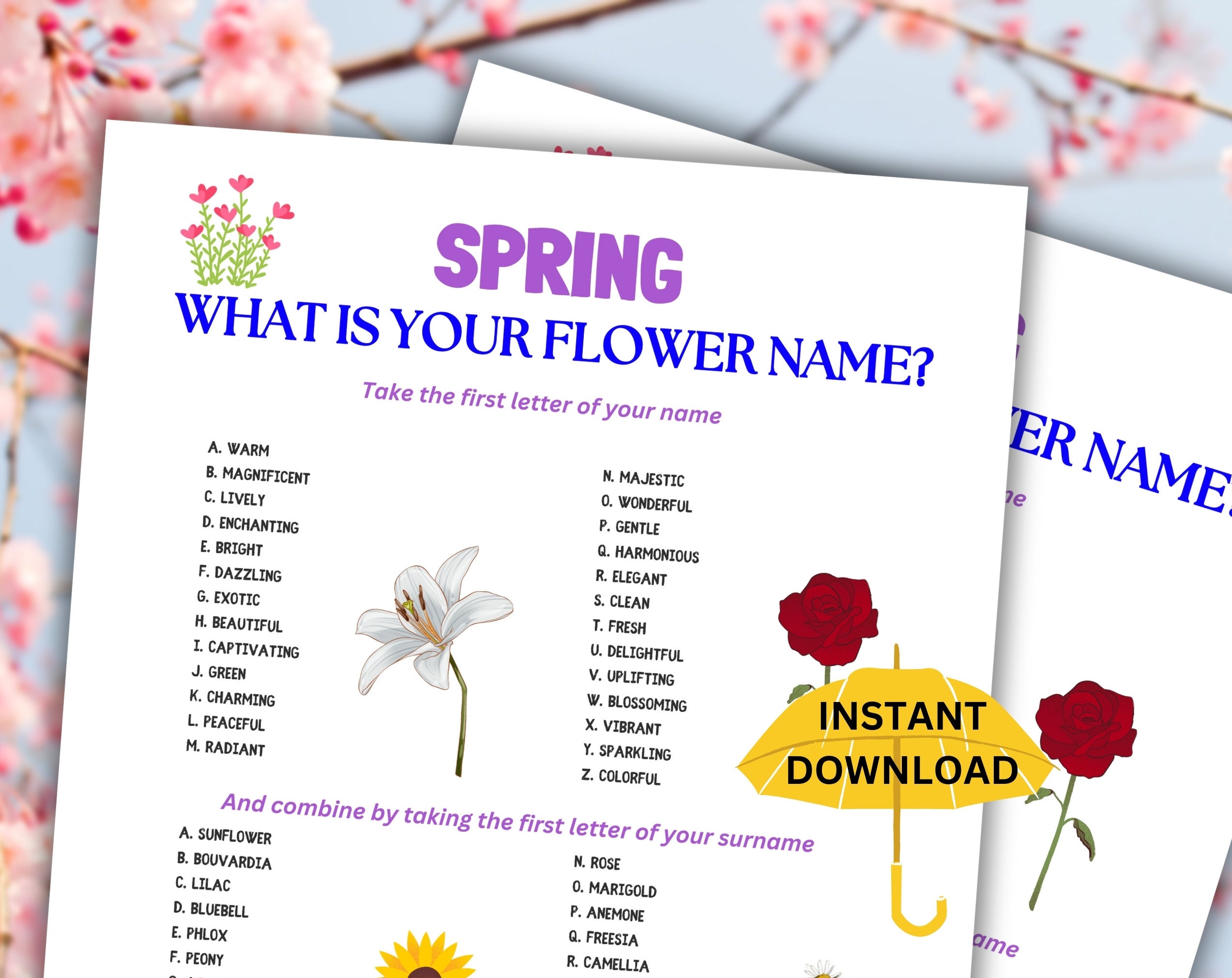 Printable What is Your Flower Name? | Spring Activity for Kids and ...