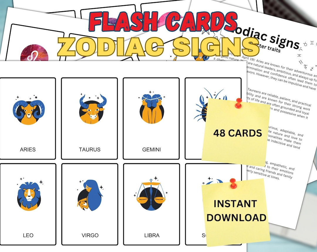 Printable Zodiac Signs Flash Cards | Montessori Cards | 48 Nomenclature ...