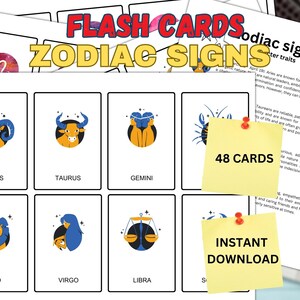 Printable Zodiac Signs Flash Cards | Montessori Cards | 48 Nomenclature ...