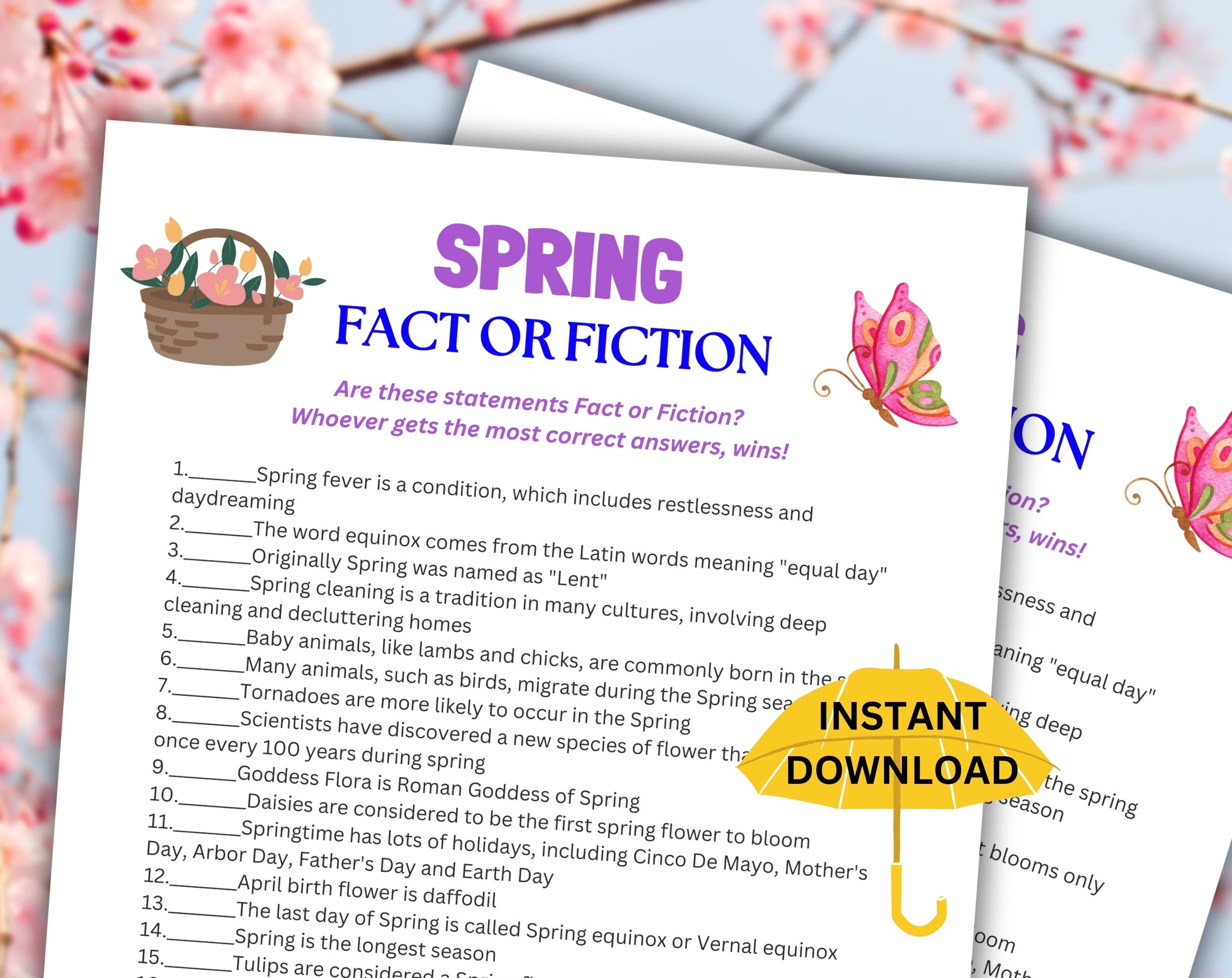 Printable Spring Fact or Fiction Game Spring Activity for Kids and ...