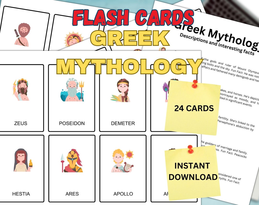 Printable Greek Mythology Flash Cards | Montessori Cards | 24 ...