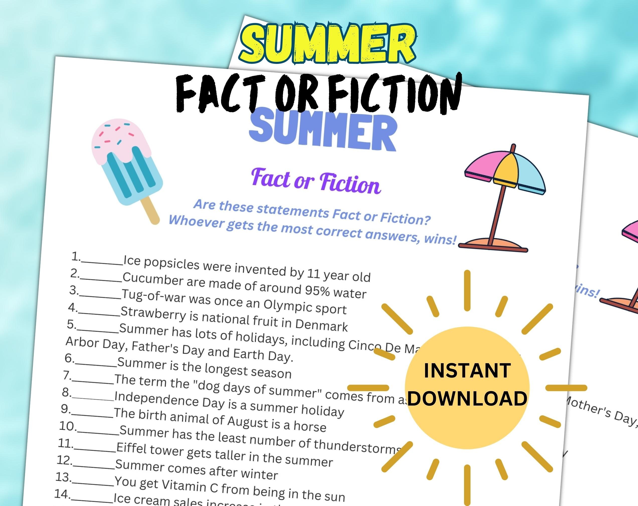 Printable Summer Fact or Fiction Game | Summer Activity for Kids and ...