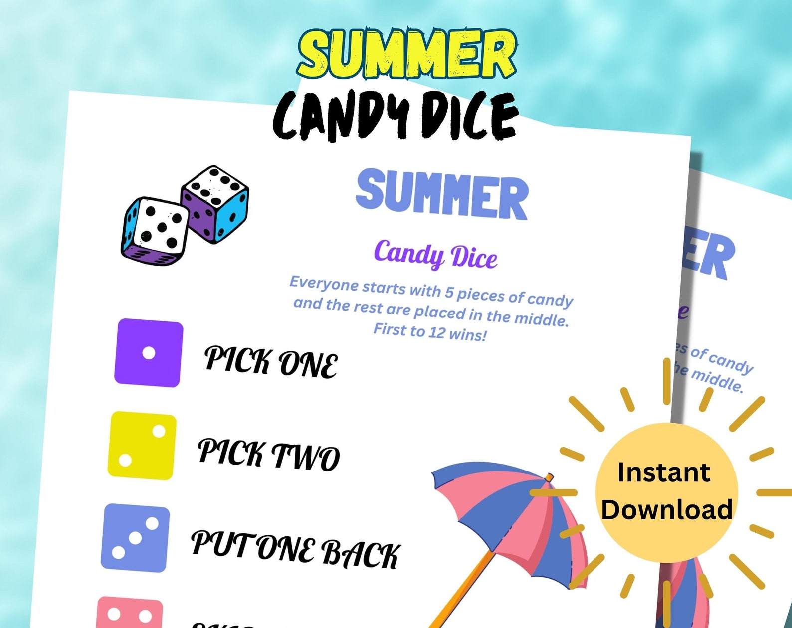 Printable Summer Candy Dice Game Summer Activity for Kids - Etsy