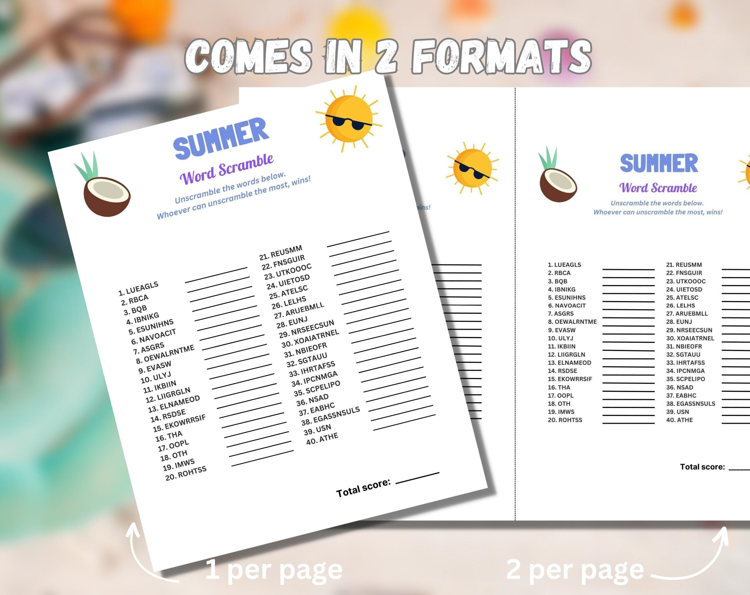 Printable Summer Word Scramble | Summer Activity for Kids and Adults ...