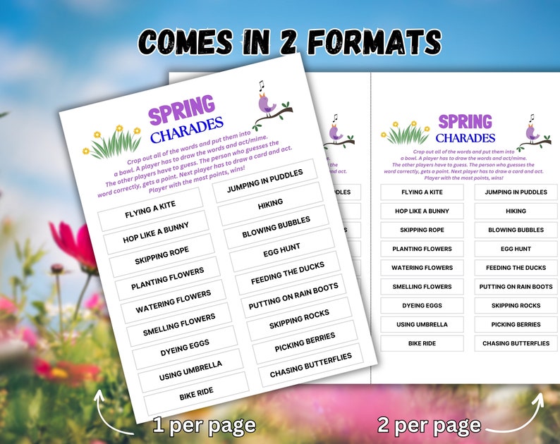 Printable Spring Charades Game | Spring Activity for Kids and Adults ...