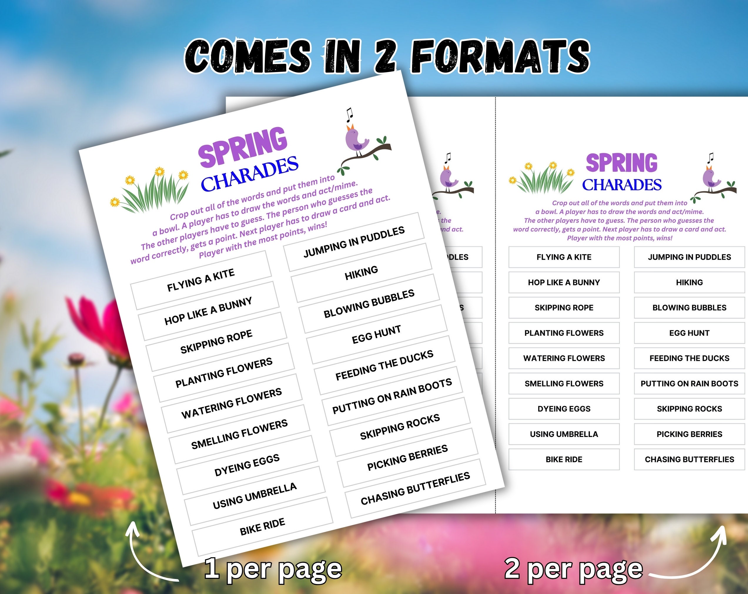 Printable Spring Charades Game | Spring Activity for Kids and Adults ...
