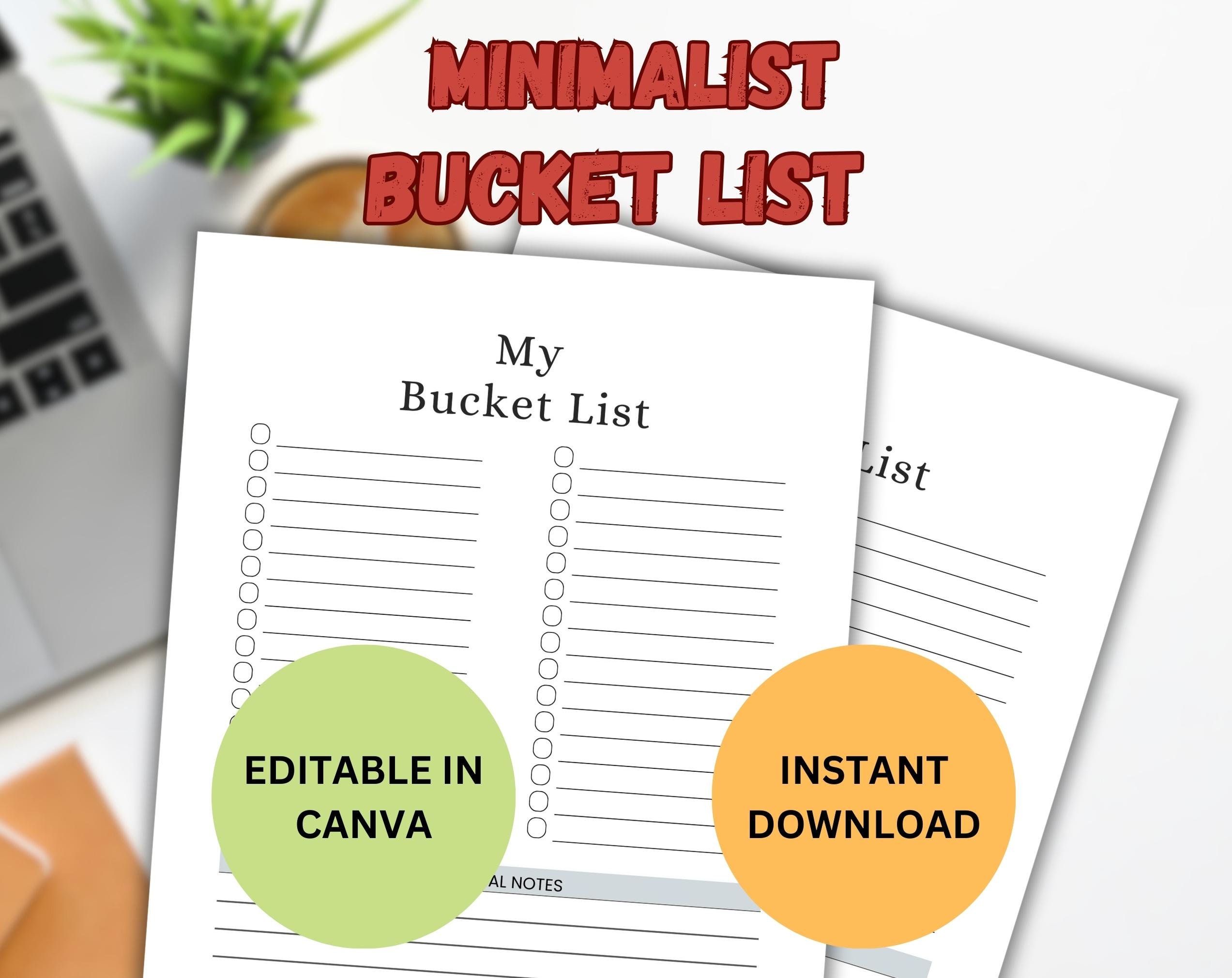 Printable Minimalist Bucket List Template | to Do List |digital Planner ...