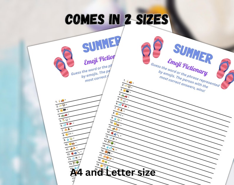 Printable Summer Emoji Pictionary Game Summer Activity for Kids and ...