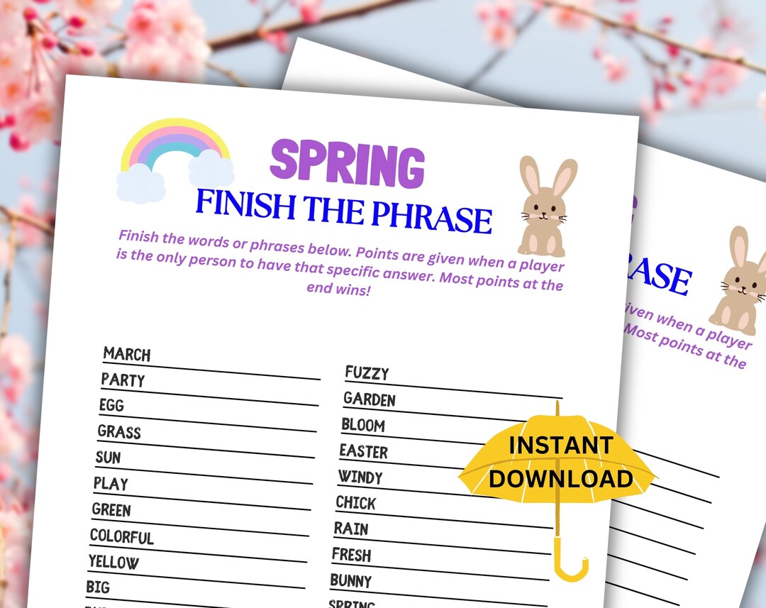 Spring Finish the Phrase Game | Printable Party Activity for Kids ...