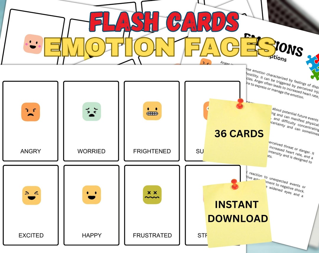 Printable Emotion Faces Flash Cards | Montessori Cards | 36 ...