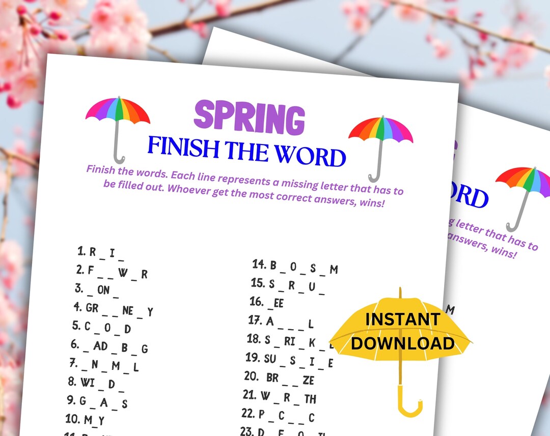 Printable Spring Finish the Word | Spring Activity for Kids and Adults ...