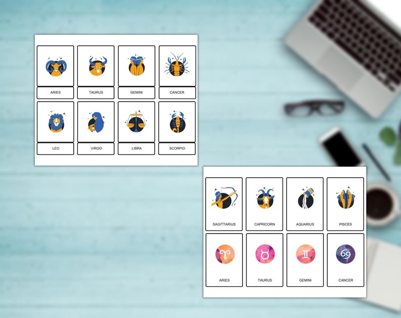 Printable Zodiac Signs Flash Cards | Montessori Cards | 48 Nomenclature ...
