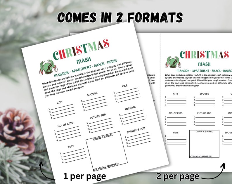 Christmas MASH Game | Printable Party Activity for Kids & Adults ...