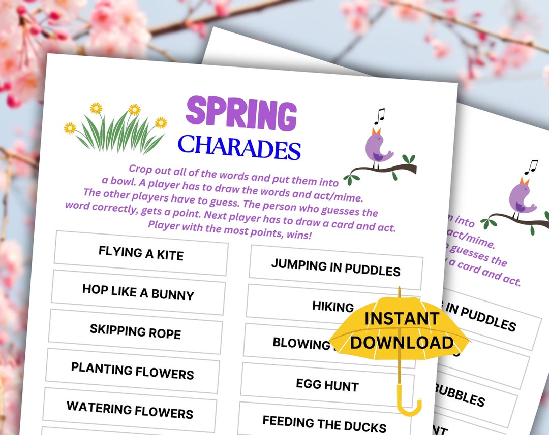 Printable Spring Charades Game | Spring Activity for Kids and Adults ...