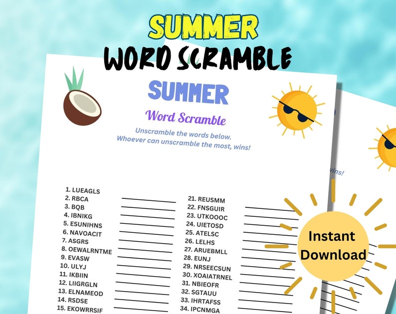 Printable Summer Word Scramble Summer Activity for Kids and - Etsy