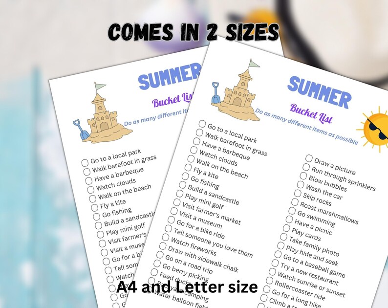 Printable Summer Bucket List Game | Summer Activity for Kids and Adults ...