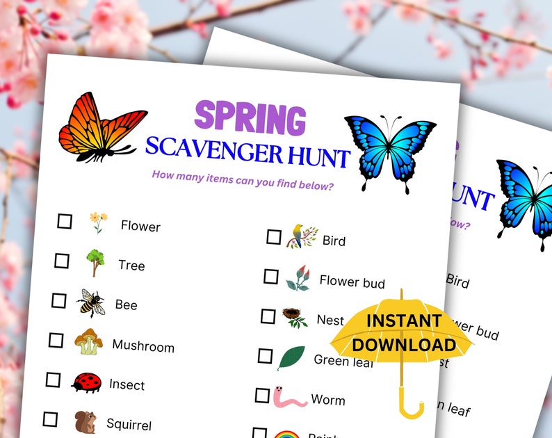 Printable Spring Scavenger Hunt for Kids | Spring Party Game | Children ...