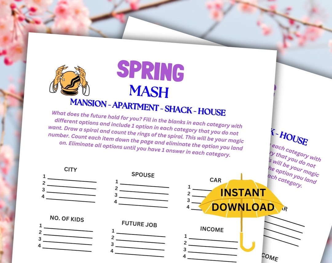 Printable Spring MASH Game for Kids | Spring Party Game | Children ...