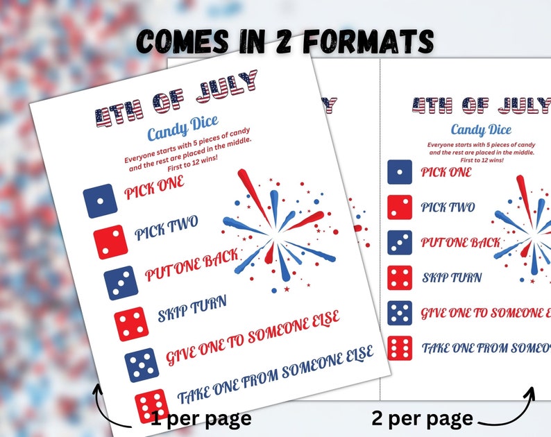 4th of July Candy Dice Game | Printable Party Activity for Kids ...