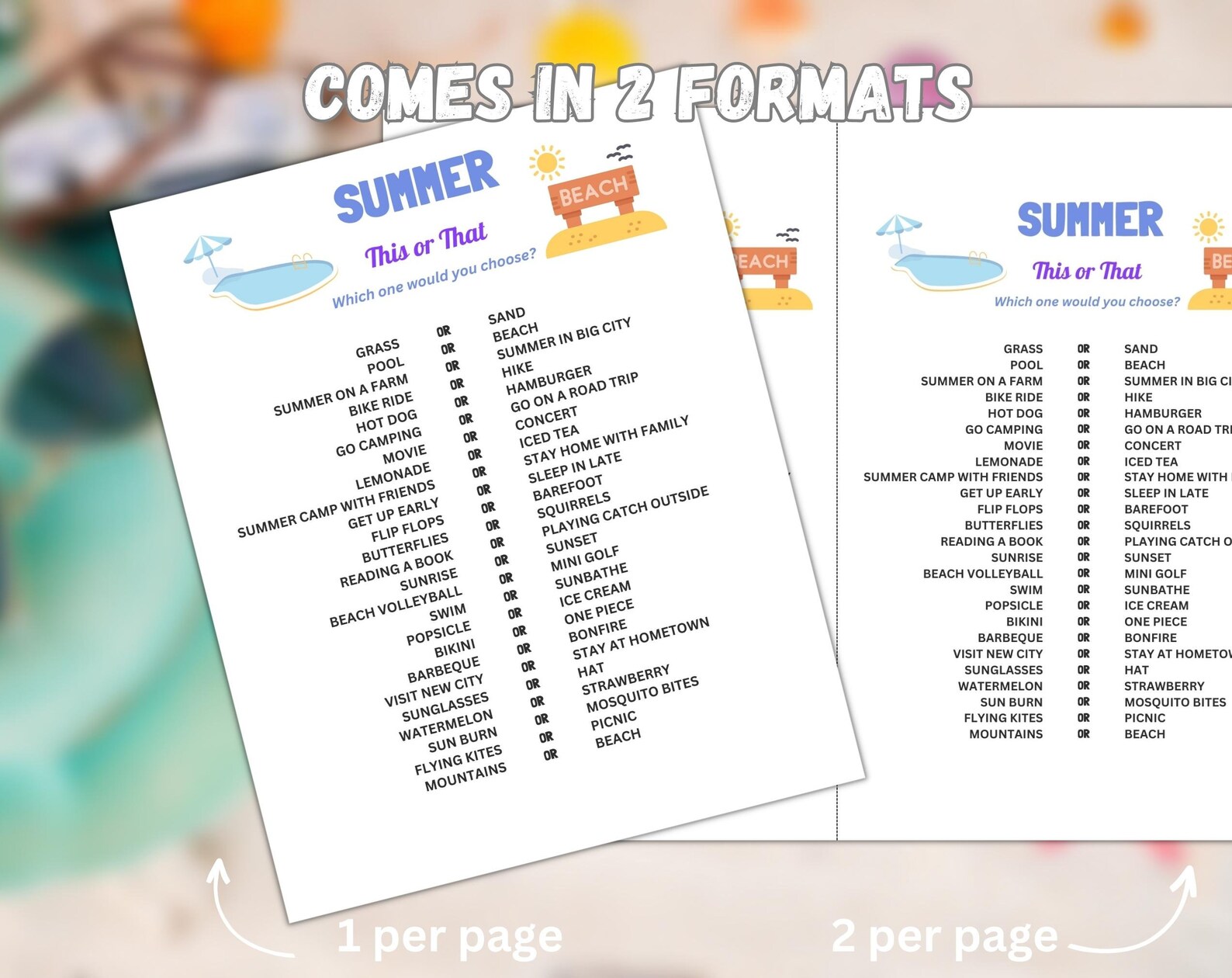 Printable Summer This or That | Summer Activity for Kids and Adults ...