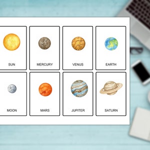Printable Solar System (watercolor) Flash Cards | Montessori Cards | 11 ...