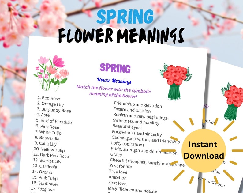 Printable Spring Flower Meanings Spring Activity for Kids - Etsy