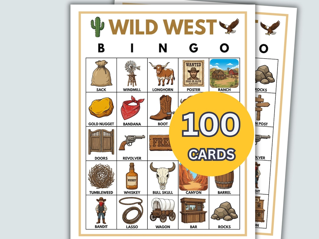 Wild West Bingo | 100 Bingo Cards | Printable Party Game | Classroom ...