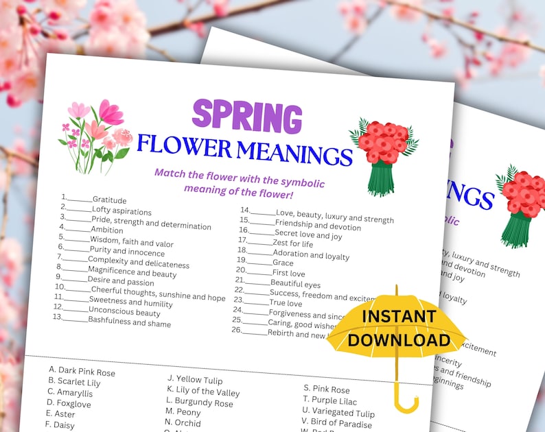 Printable Spring Flower Meanings | Spring Activity for Kids and Adults ...
