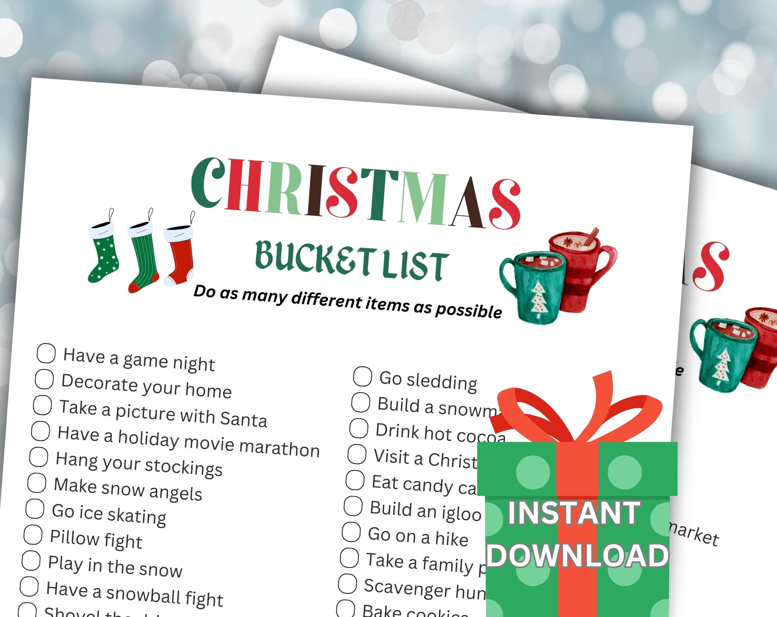 Printable Christmas Bucket List Game | Christmas Activity for Kids and ...